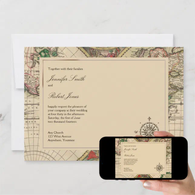 Antique Old World Map Wedding Invitation | Zazzle