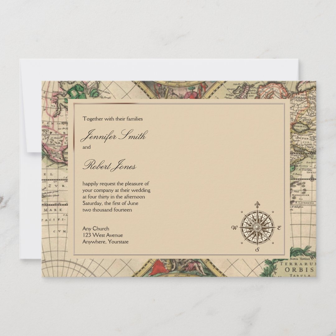Antique Old World Map Wedding Invitation | Zazzle