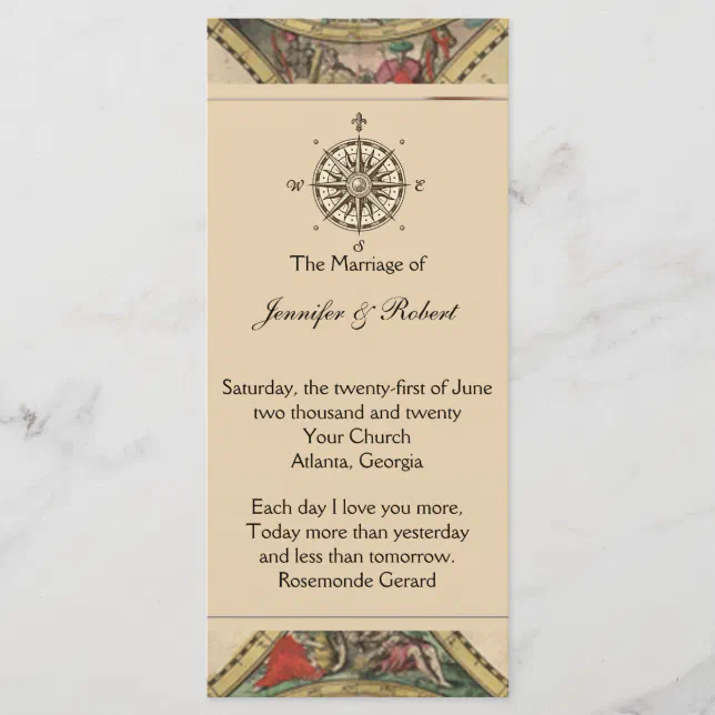 Antique Old World Map Wedding Program | Zazzle