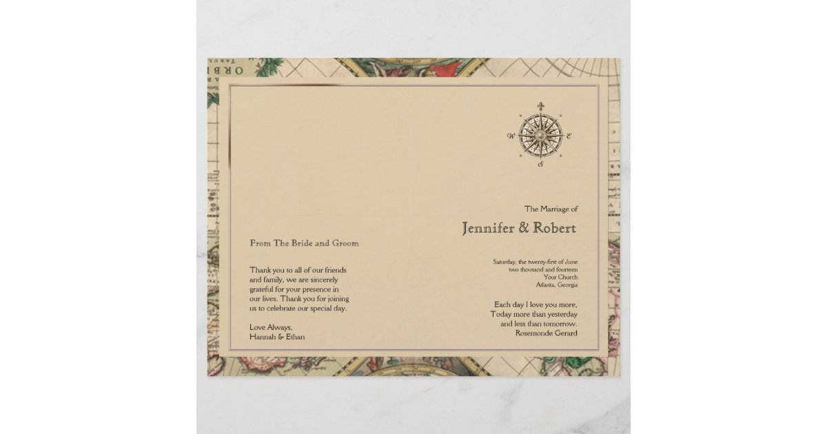 Antique Old World Map Wedding Program | Zazzle