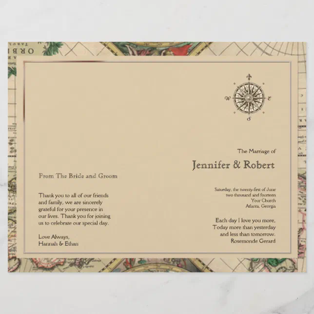 Antique Old World Map Wedding Program | Zazzle