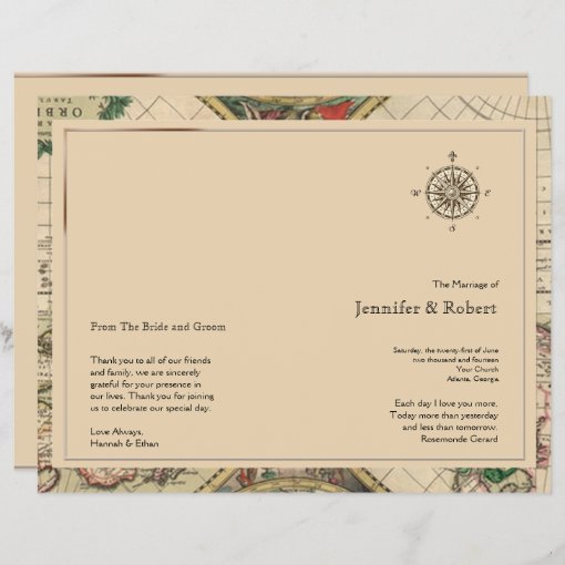 Antique Old World Map Wedding Program | Zazzle