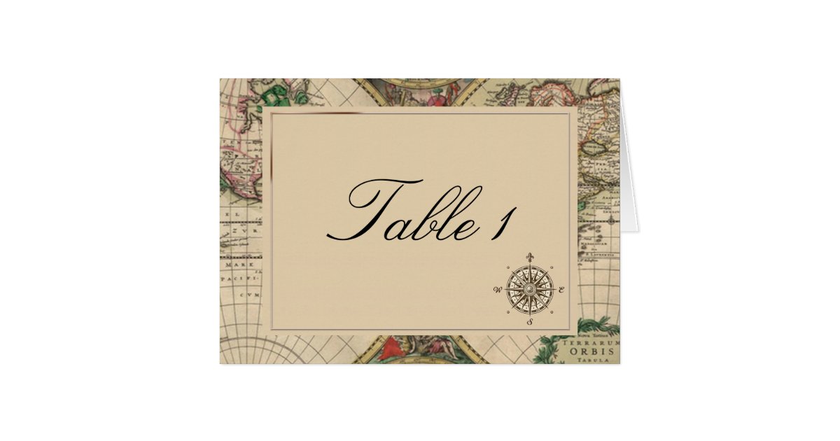 Antique Old World Map Wedding Table Number | Zazzle