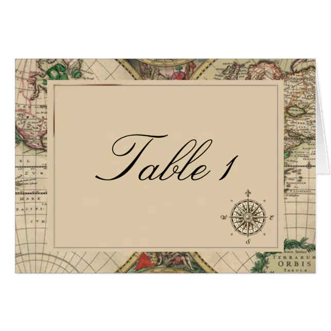 Antique Old World Map Wedding Table Number | Zazzle