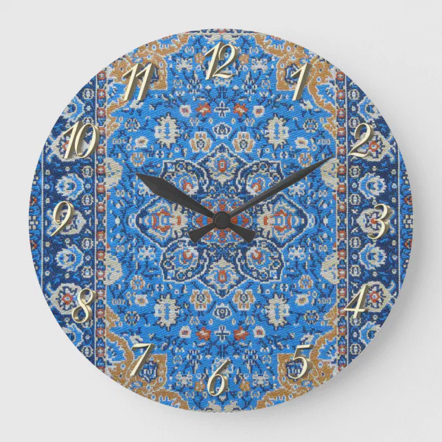 Antique Oriental Blue Turkish Persian Carpet Rug Large Clock | Zazzle