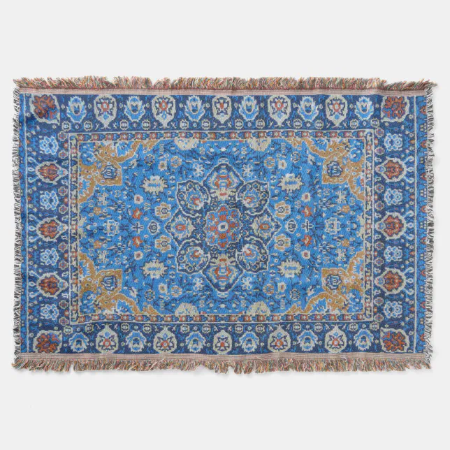 Antique Oriental Blue Turkish Persian Carpet Rug Throw Blanket | Zazzle