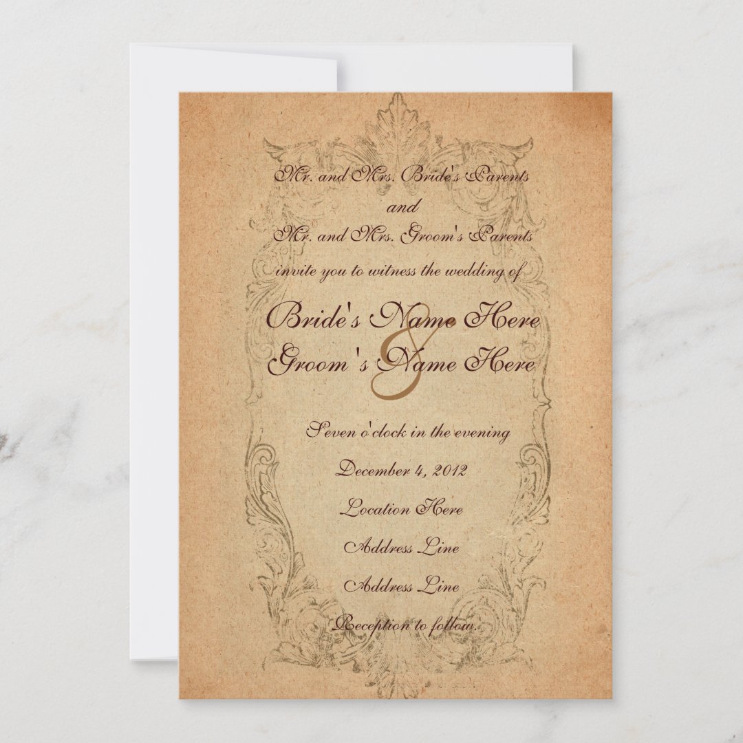 Antique Oval Parchment Wedding Invitation | Zazzle