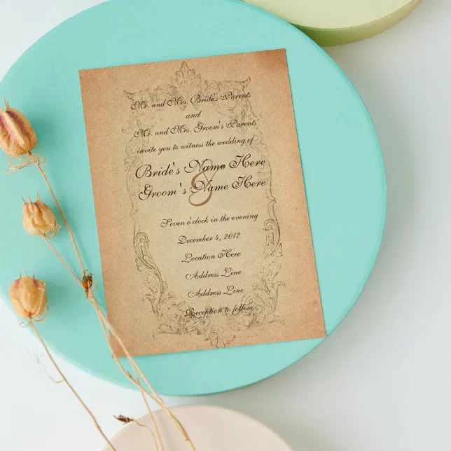 Antique Oval Parchment Wedding Invitation | Zazzle