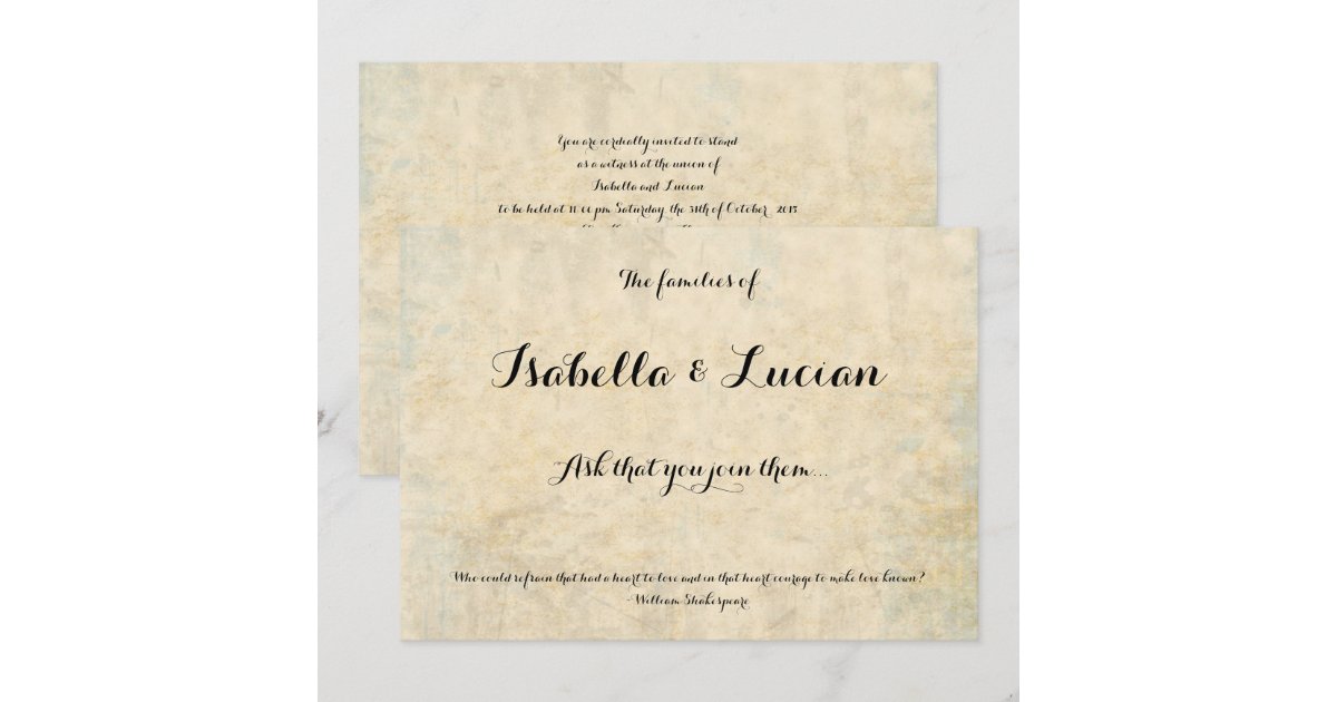Antique Parchment print Wedding Invitations | Zazzle