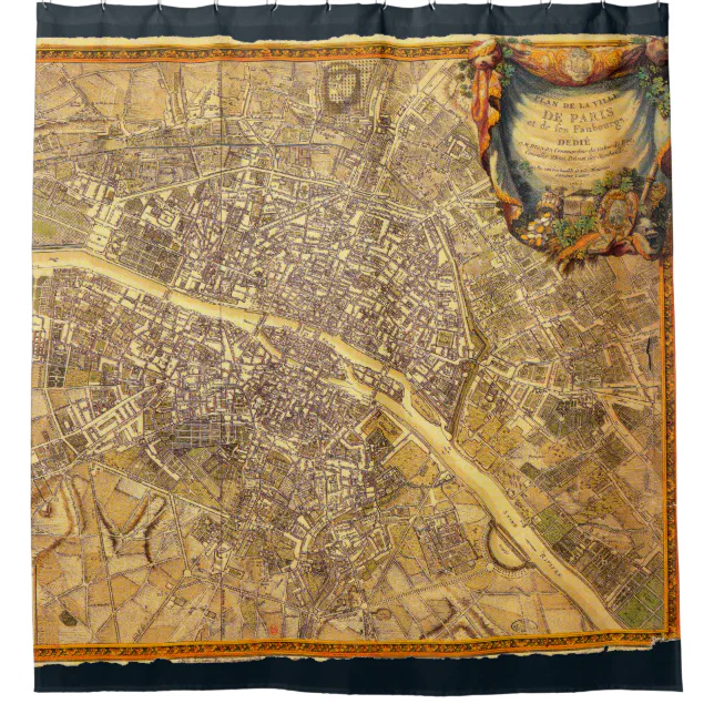 Antique Paris Map 1765 Worn Edge Vintage France Shower Curtain | Zazzle