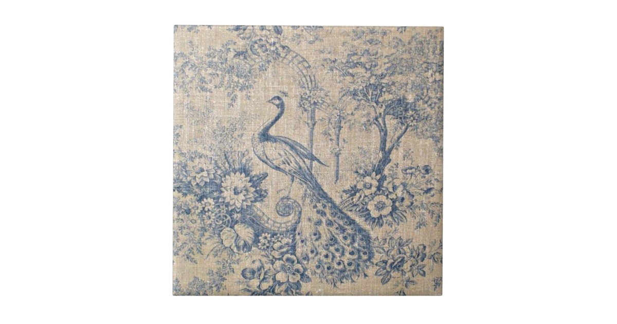 Antique Peacock Toile Ceramic Tile | Zazzle