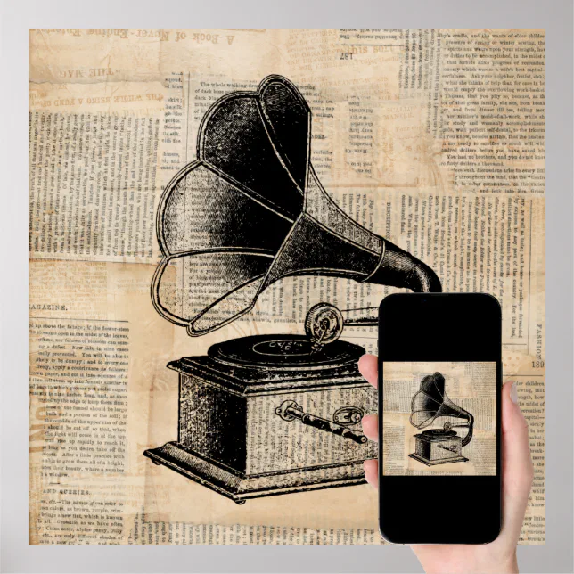 Antique Phonograph Talking Machine Music Art Poster | Zazzle