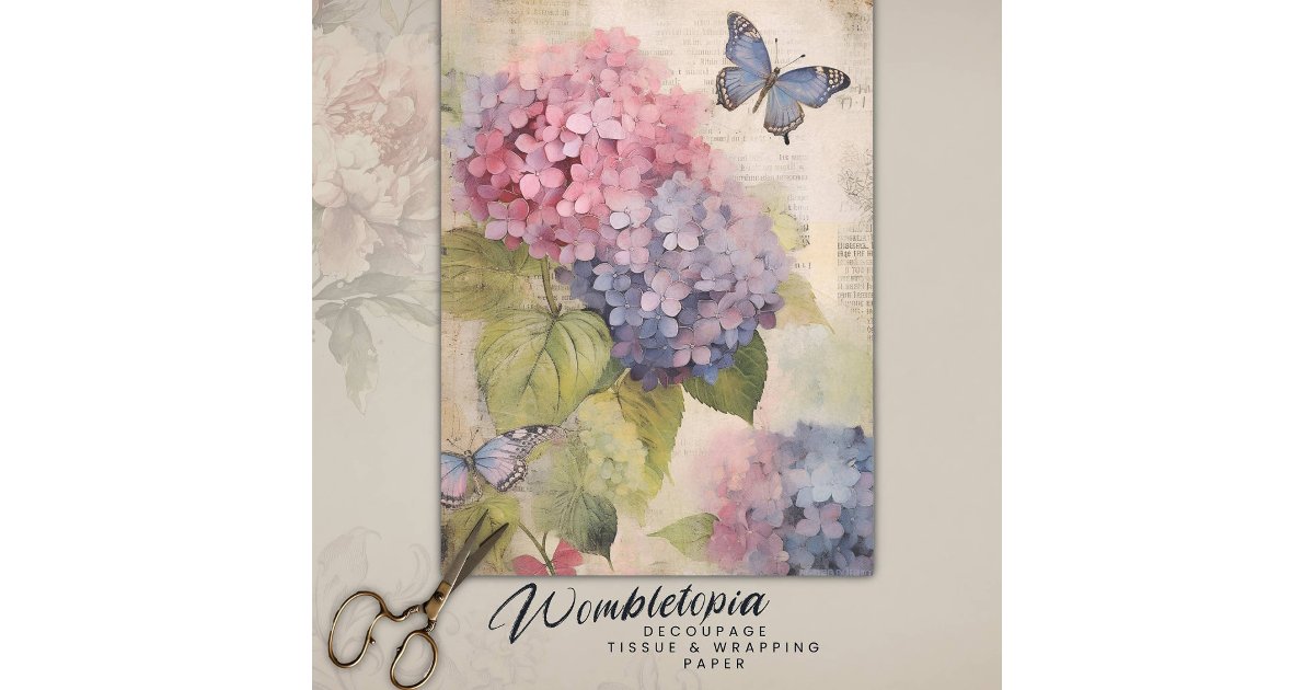 Antique Pink Purple Hydrangea Ephemera Decoupage Tissue Paper | Zazzle