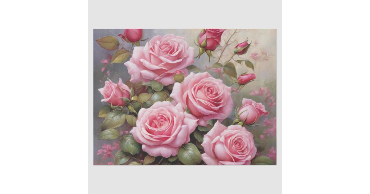 Antique Pink Roses Tissue Paper | Zazzle