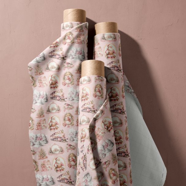 Vintage Christmas Santa Tiled Image Fabric | Zazzle