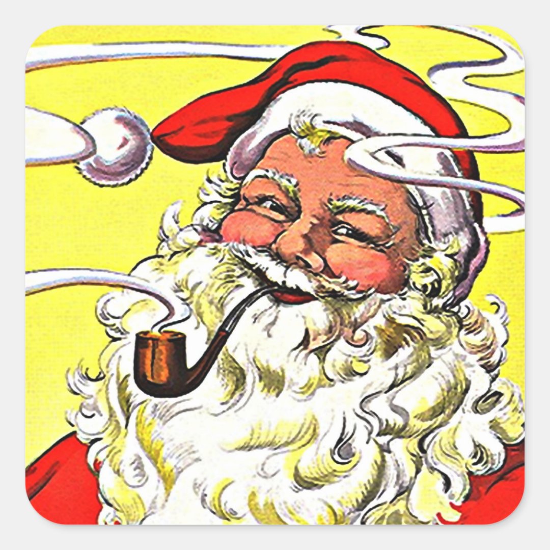 Antique pipe smoking hot Santa Christmas Holiday Square Sticker | Zazzle