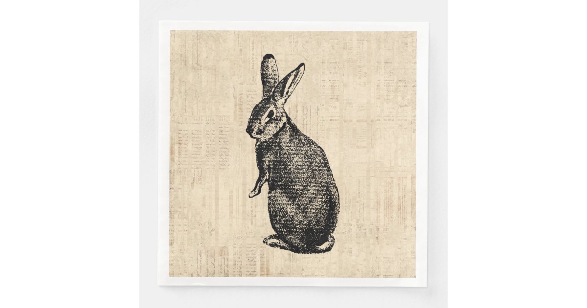 Antique Rabbit Illustration Bunny Art with Script Paper Dinner Napkins ...