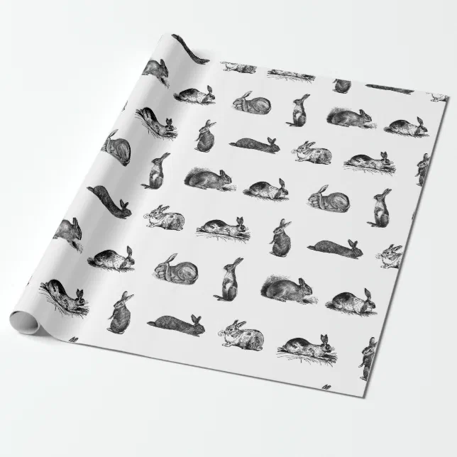Antique Rabbits Vintage Bunny Art CUSTOM BG COLOR Wrapping Paper | Zazzle