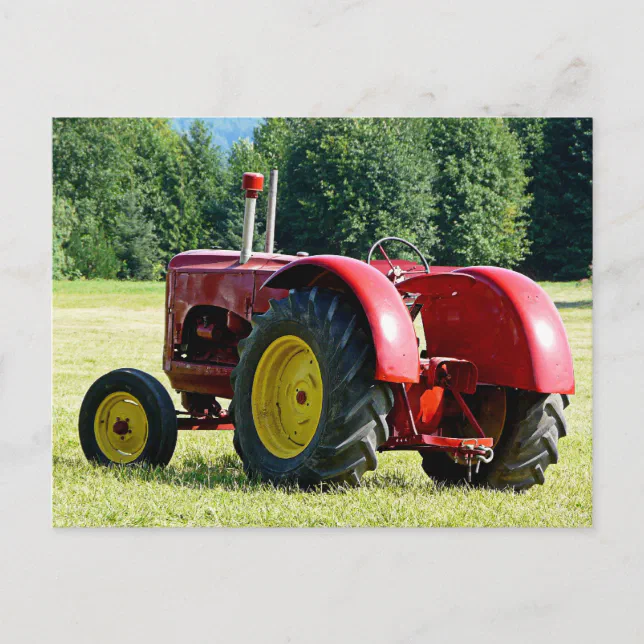 Antique Red Farm Tractor Postcard | Zazzle