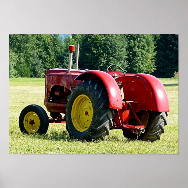 Antique Red Farm Tractor Poster | Zazzle