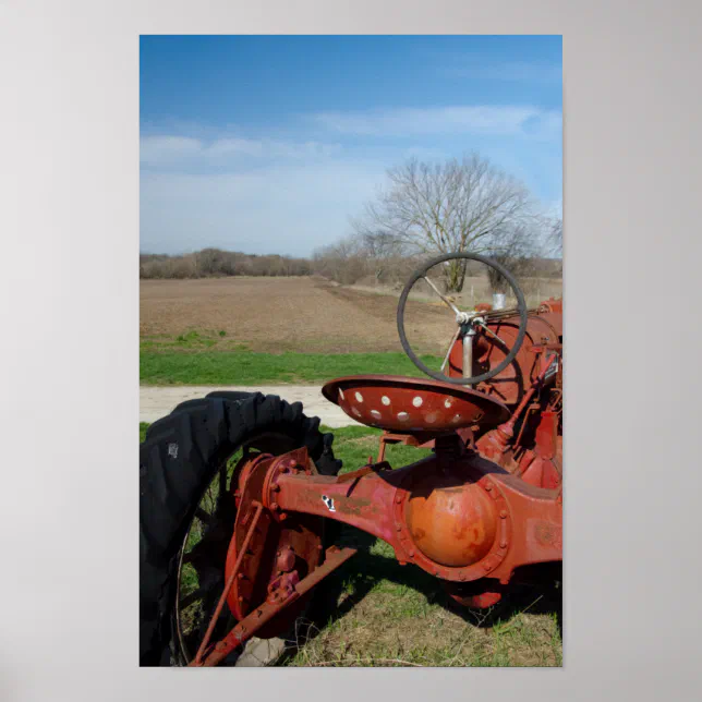 Antique Red Tractor Poster Print | Zazzle