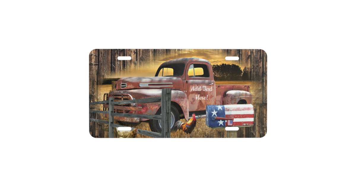 Antique Red Truck Vintage Red Truck Farm Truck License Plate | Zazzle