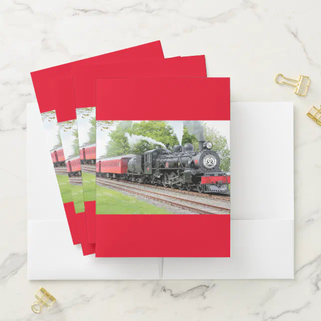 Antique Restored Red Black Steam Train Red Pocket Folder | Zazzle