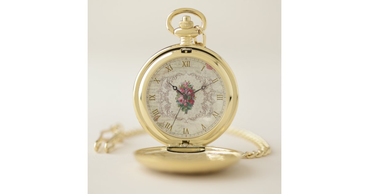 Antique Romantic Roses and Filigree Pocket Watch | Zazzle
