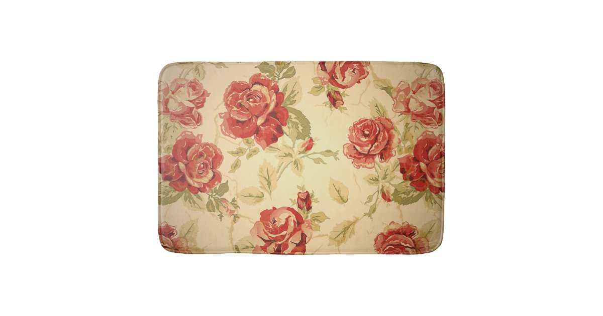 Antique rose print bath mat | Zazzle