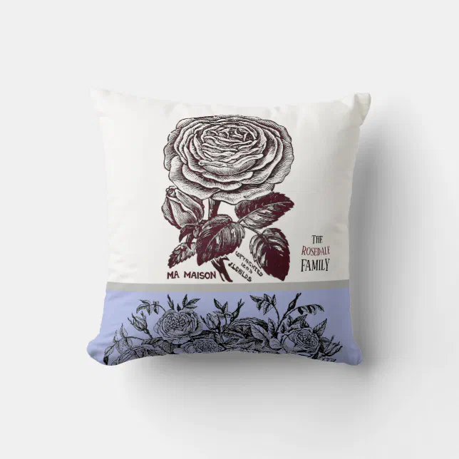 Antique Rose -Your Choice of Text Periwinkle Throw Pillow | Zazzle