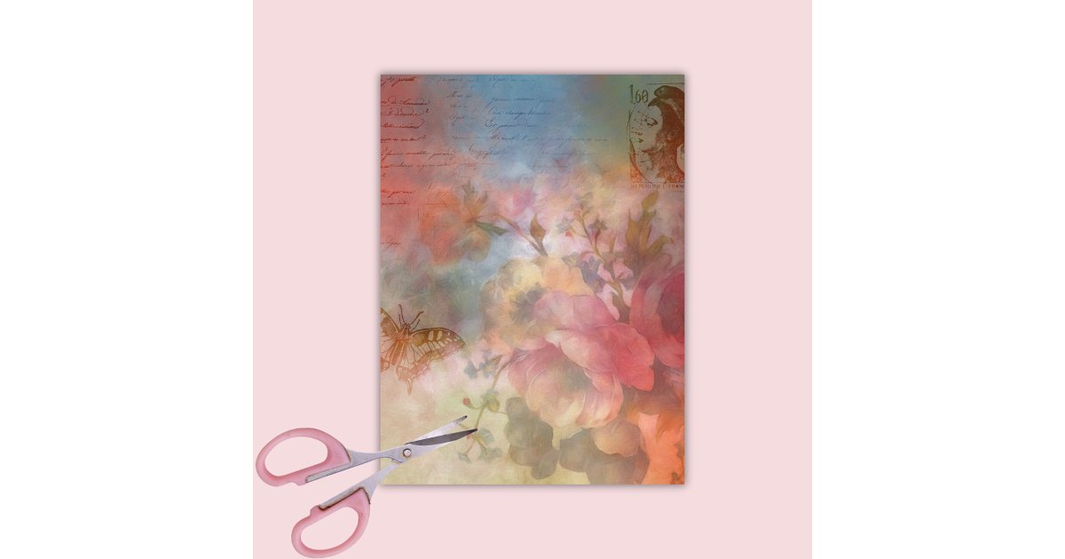 Antique Roses Butterfly Ephemeral découpage Tissue Paper | Zazzle