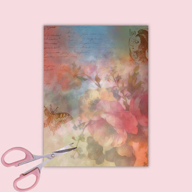 Antique Roses Butterfly Ephemeral découpage Tissue Paper | Zazzle