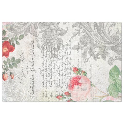 Antique Roses, Engraved Scrolls & Script Decoupage Tissue Paper | Zazzle