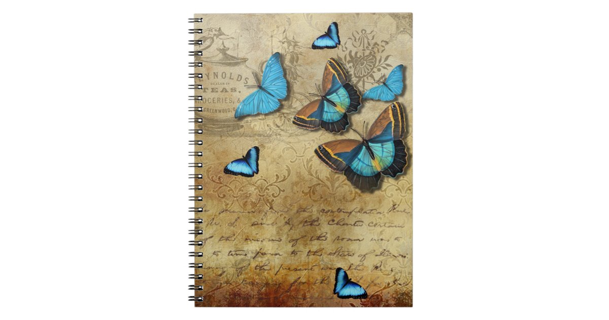 Antique Rustic Decoupage N Blue Butterflies Notebook | Zazzle