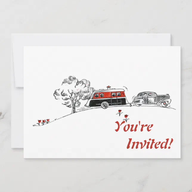 Antique RV Camper and Car | Retirement Party Invitation | Zazzle