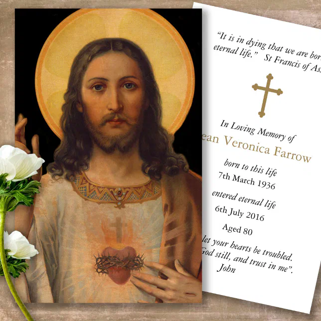 Antique Sacred Heart Jesus Prayer Sympathy Cards | Zazzle