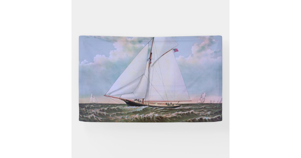 Antique Sailing Ship Sloop Yacht Sailboat Ocean Banner | Zazzle