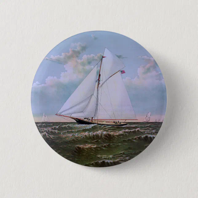 Antique Sailing Ship Sloop Yacht Sailboat Ocean Button | Zazzle