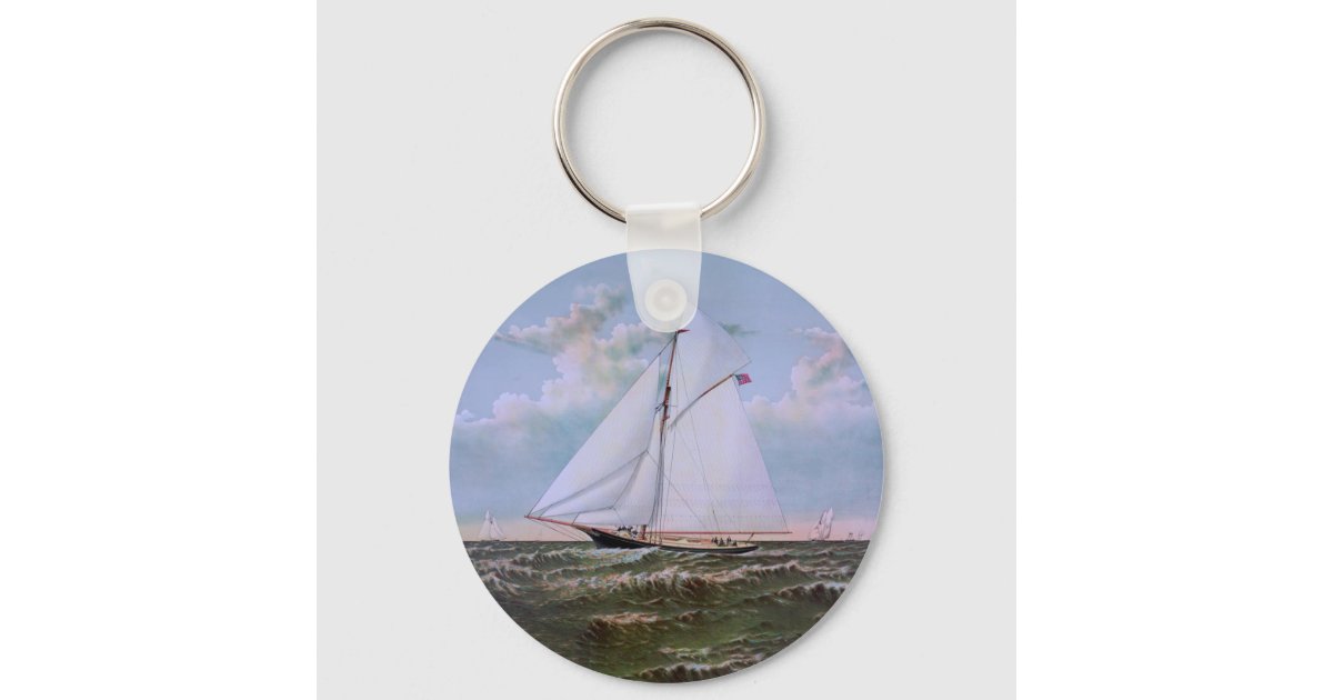 Antique Sailing Ship Sloop Yacht Sailboat Ocean Keychain | Zazzle