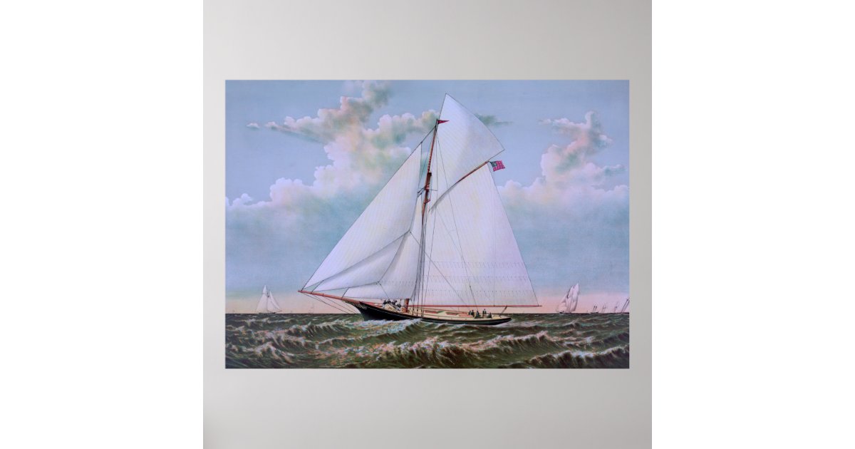 Antique Sailing Ship Sloop Yacht Sailboat Ocean Poster | Zazzle