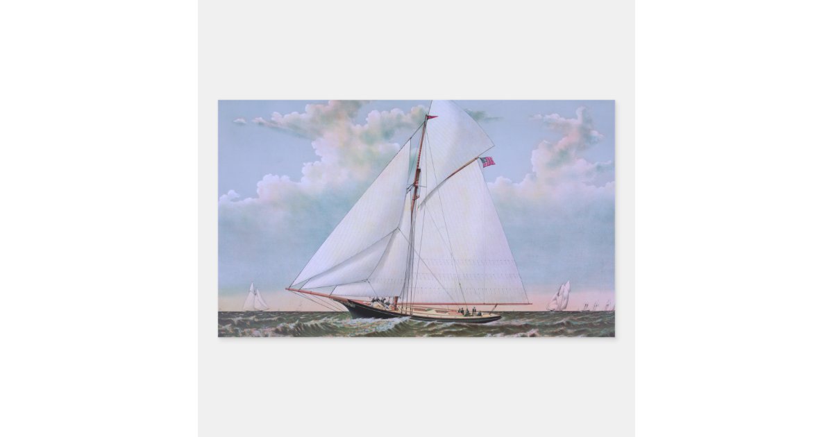 Antique Sailing Ship Sloop Yacht Sailboat Ocean Rectangular Sticker ...