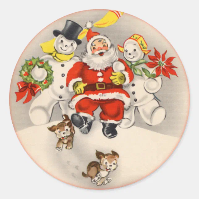 Antique Santa and Snow People Stickers | Zazzle