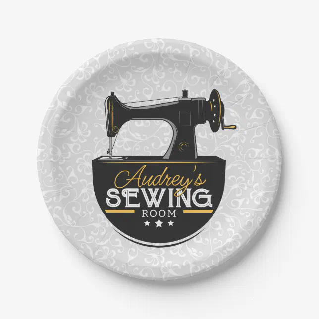 Antique Sewing Machine ADD NAME Seamstress Tailor Paper Plates | Zazzle