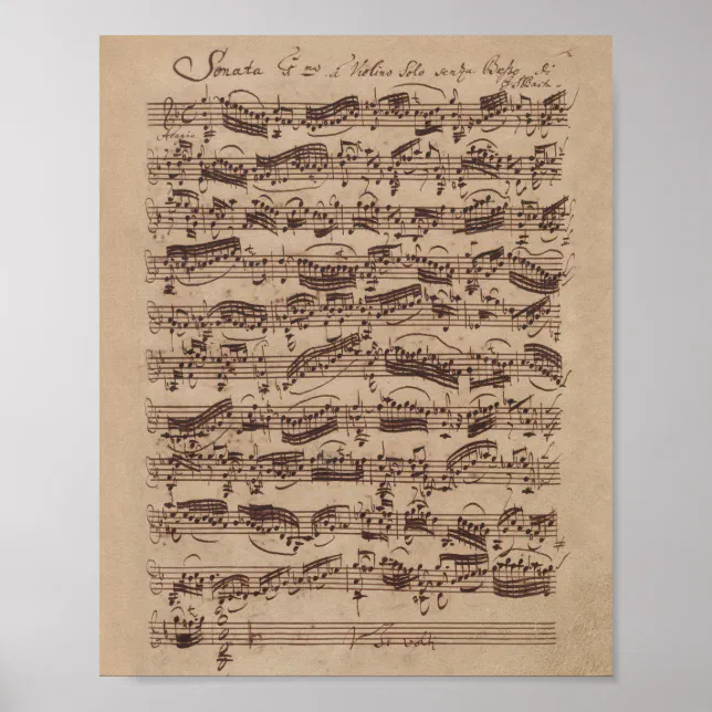 Antique Sheet Music Bach Manuscript Poster | Zazzle