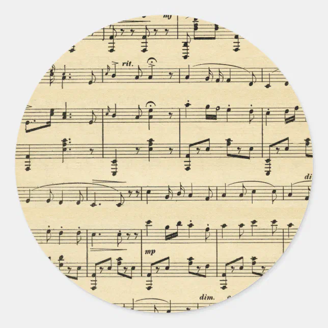 Antique Sheet Music Classic Round Sticker | Zazzle