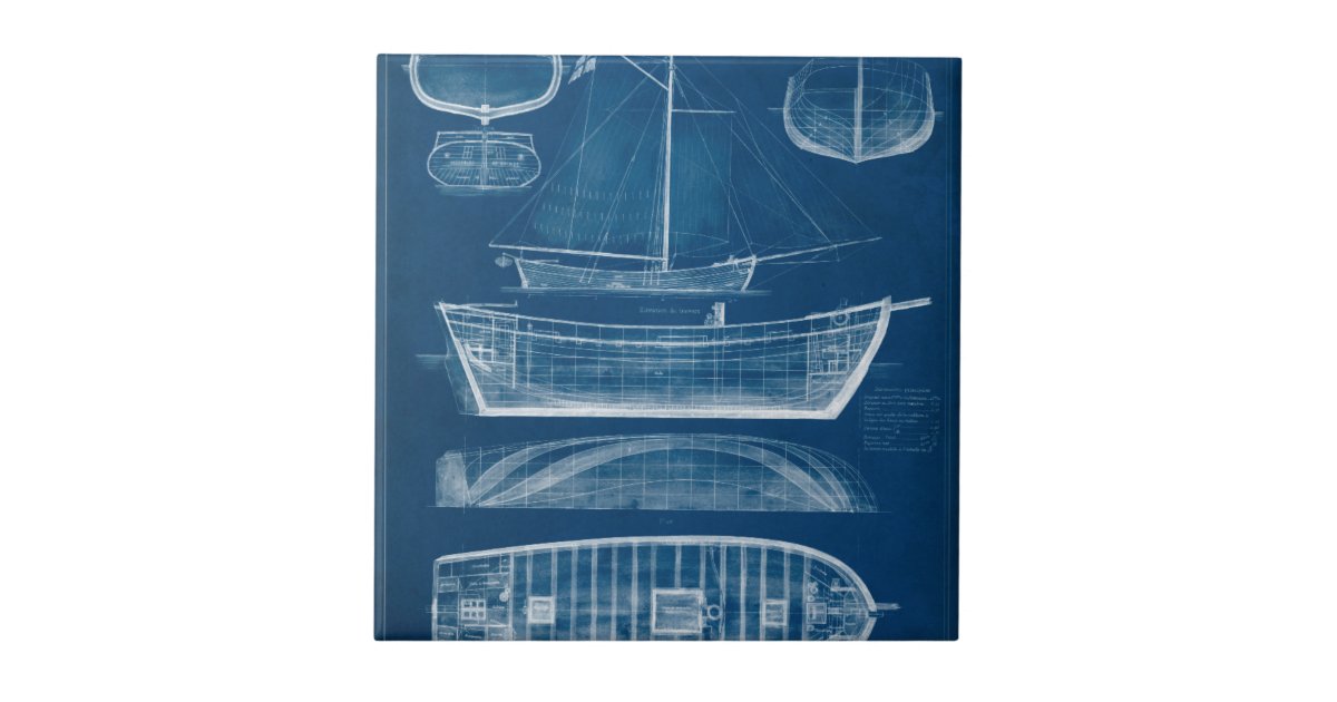 Antique Ship Blueprint II Ceramic Tile | Zazzle