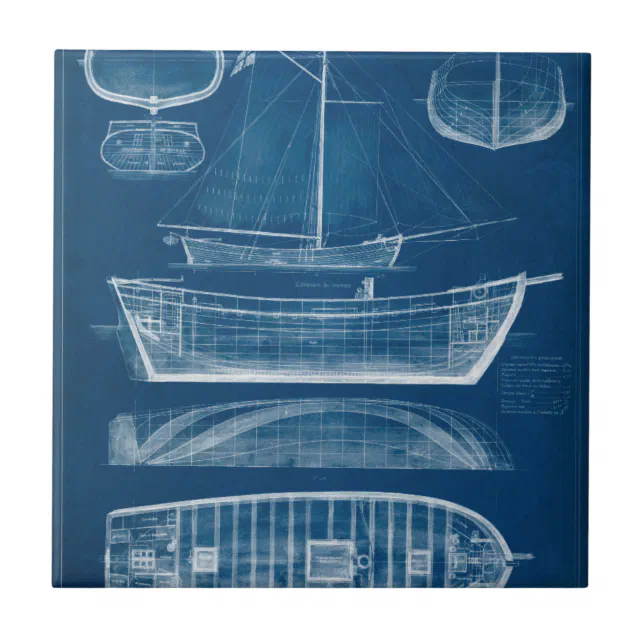 Antique Ship Blueprint II Ceramic Tile | Zazzle