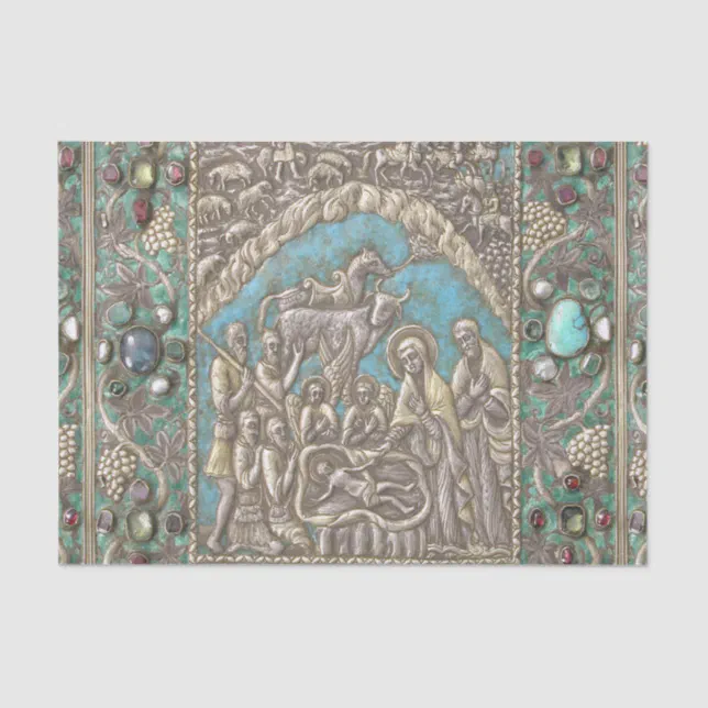 Antique Silver Turquoise Gems Nativity Scene Tiss Tissue Paper | Zazzle