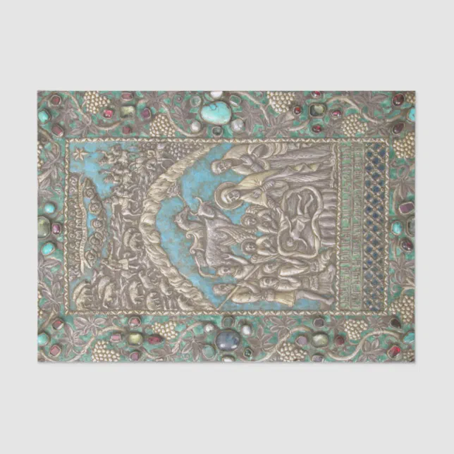 Antique Silver Turquoise Gems Nativity Scene Tissue Paper | Zazzle