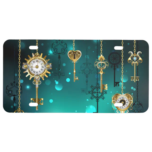Antique Skeleton Keys on Green Background License Plate | Zazzle